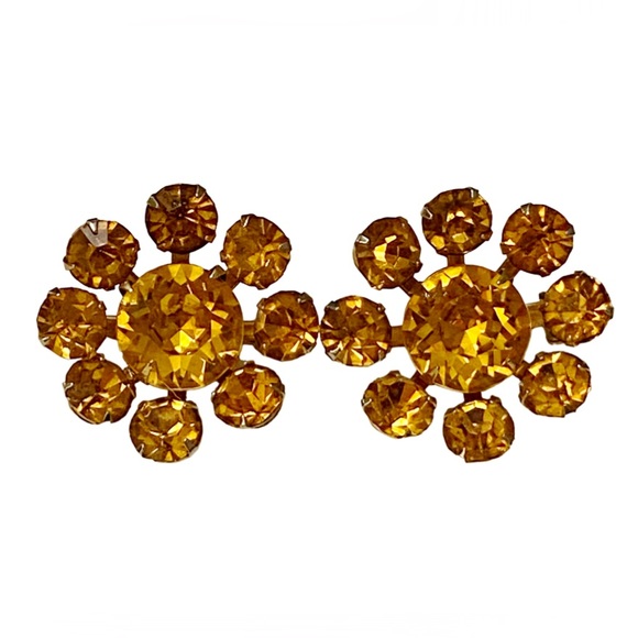 Vintage | Jewelry | Vintage 95s Mustard Yellow Rhinestone Brooch Set ...